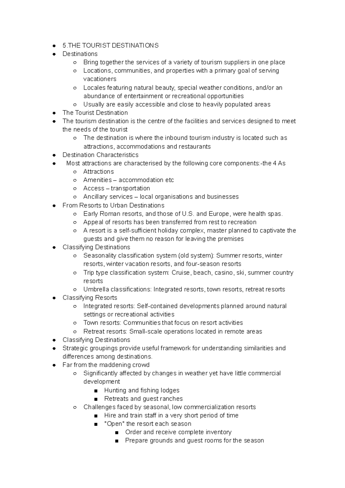 5. The Tourist Destinations: Characteristics & Classifications Overview ...