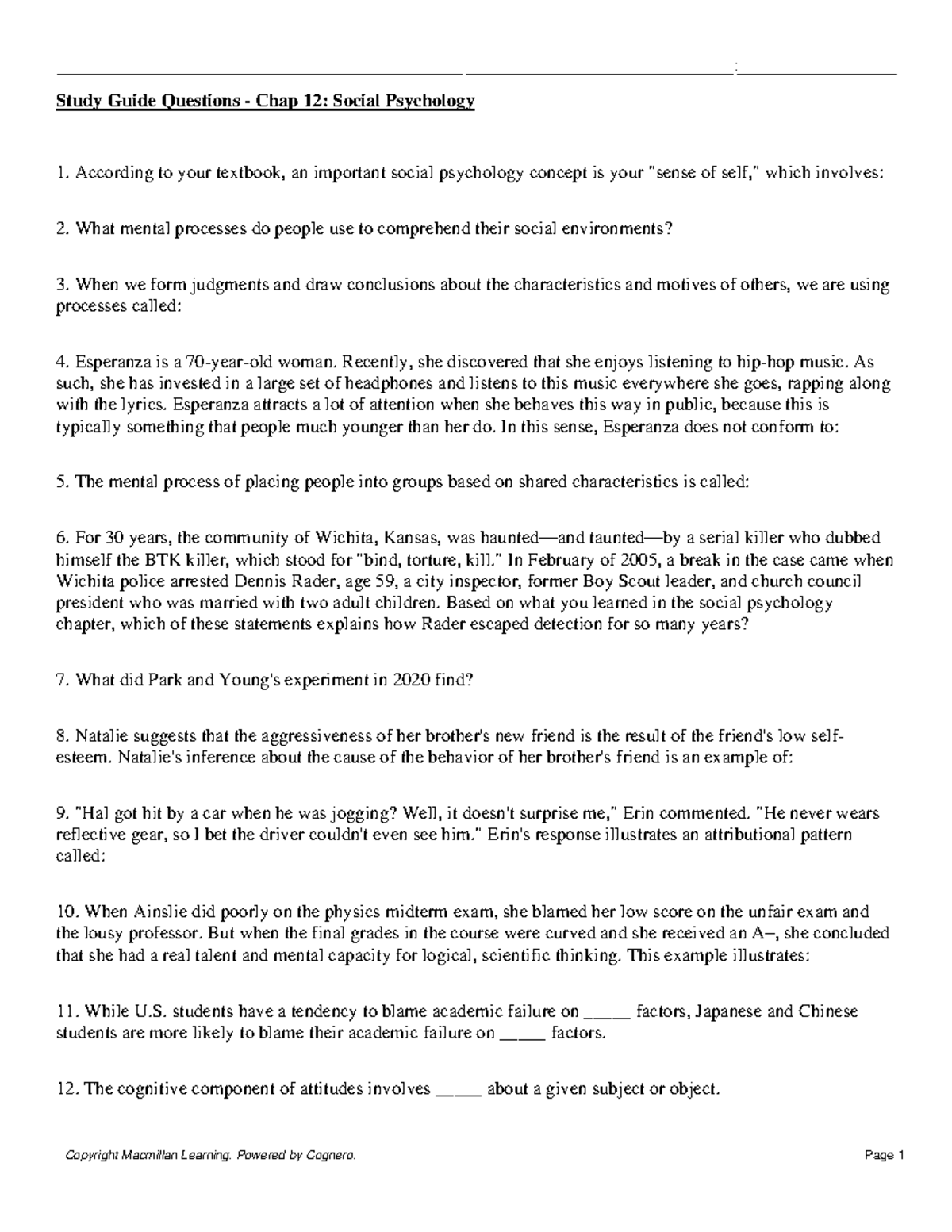 Study Guide for Ch 12: Key Concepts in Social Psychology - Studocu