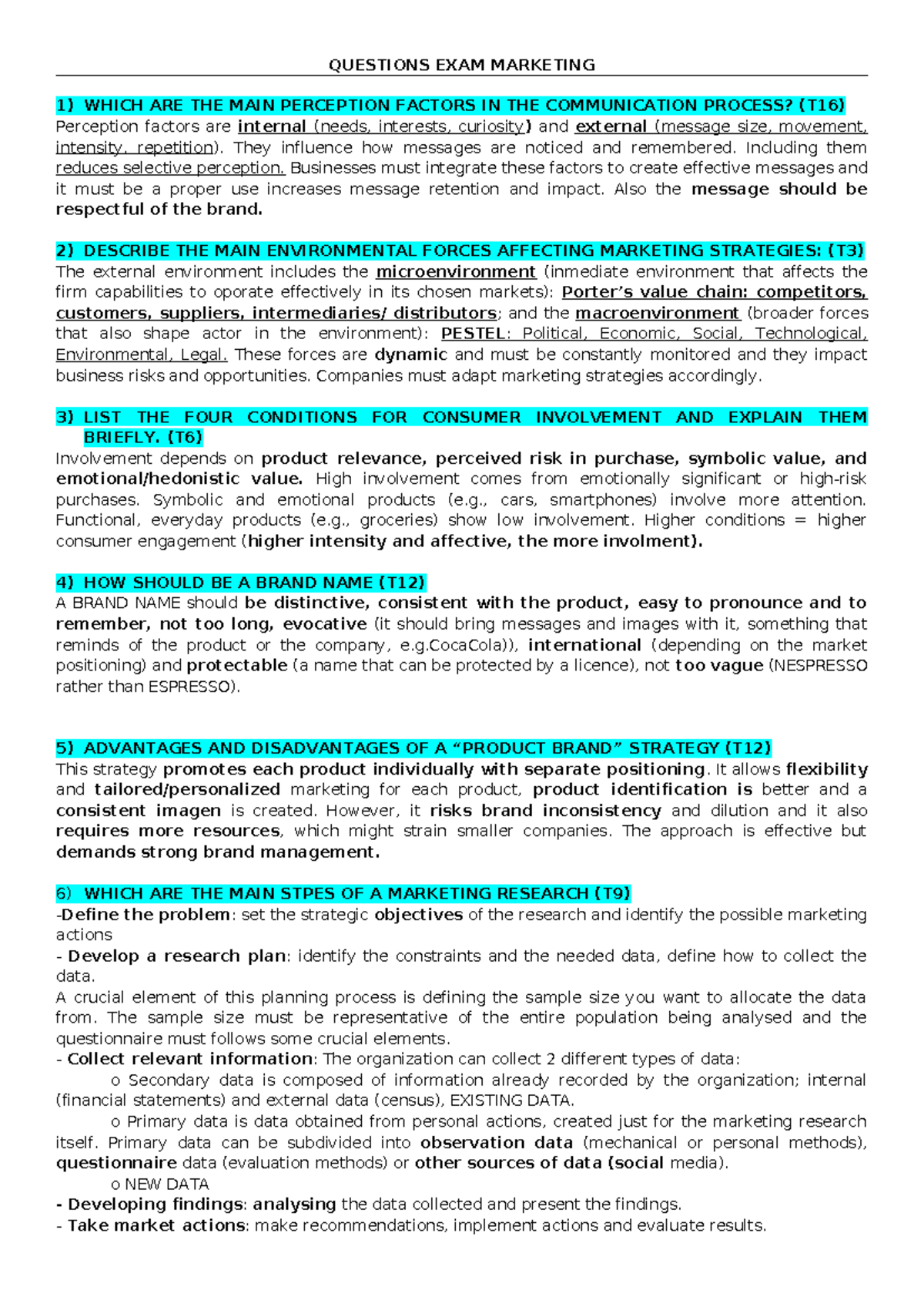 Questions EXAM Marketing (T16): Key Concepts and Strategies Explained ...