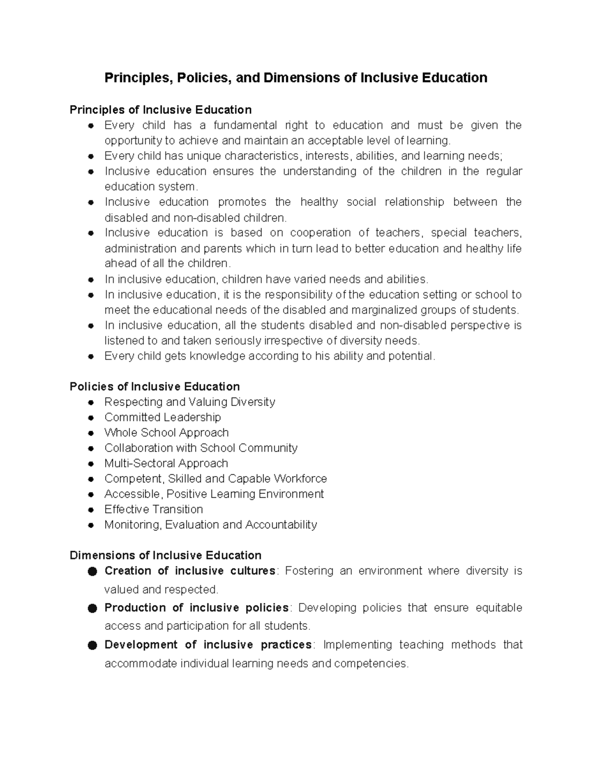 Inclusive Education: Principles, Policies, and Dimensions Analysis ...