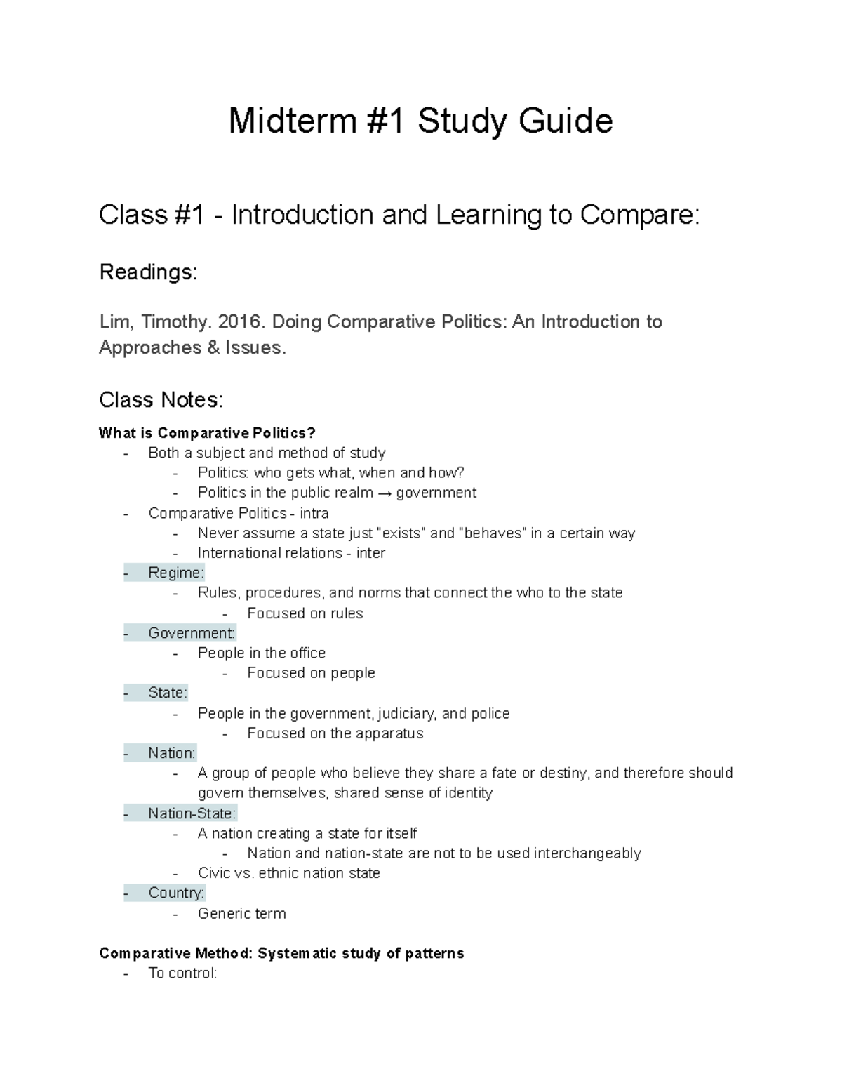 Midterm #1 Study Guide: Comparative Politics Lecture Notes - Studocu