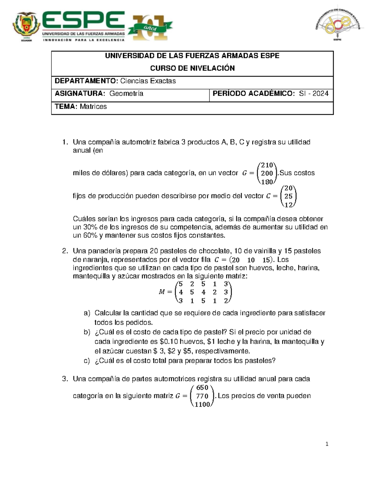 Deber 6 Matrices - Ejercicios Resueltos y Análisis Matemático - Studocu
