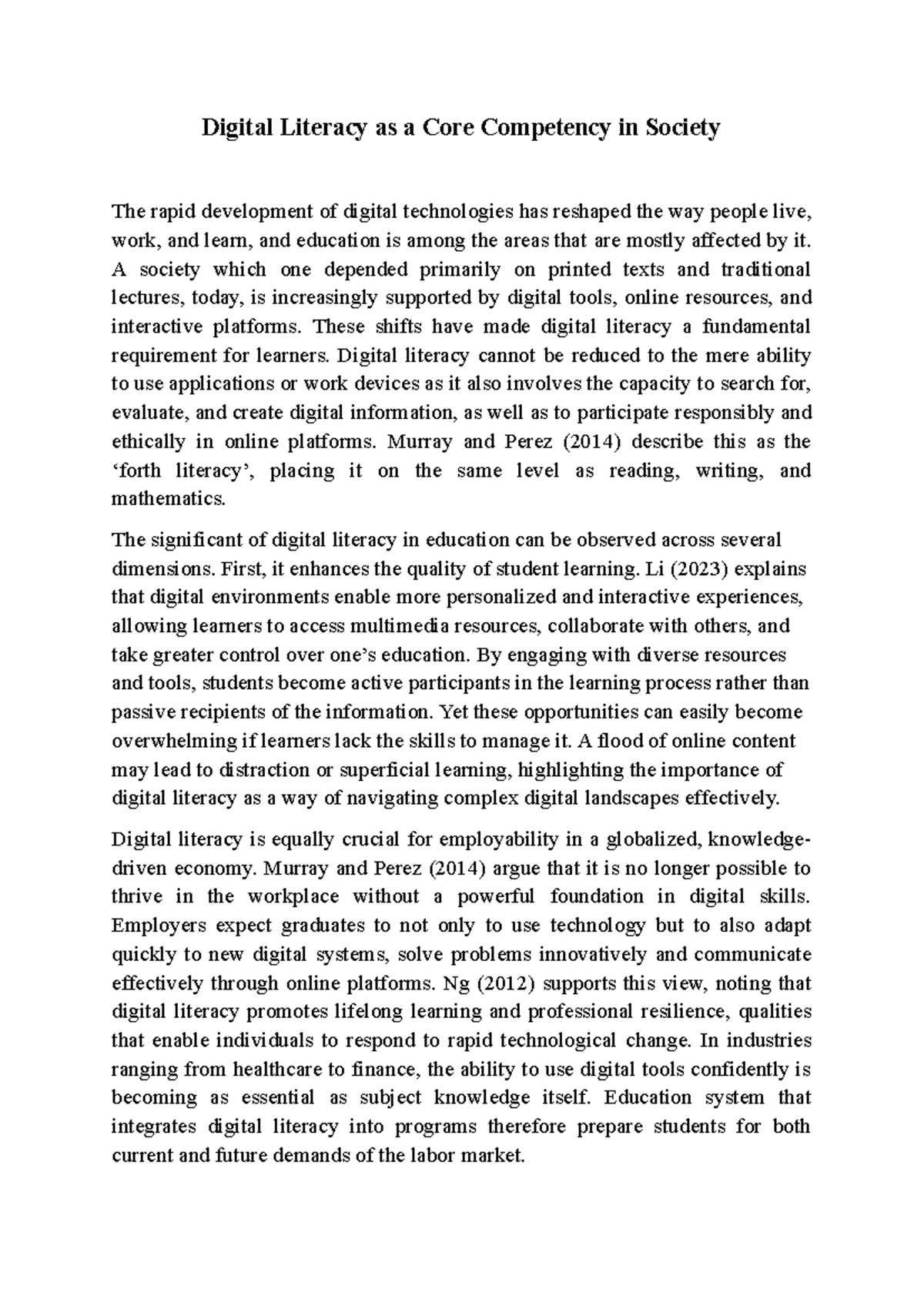 Digital Literacy as a Core Competency in Education: Draft 1 - Studocu