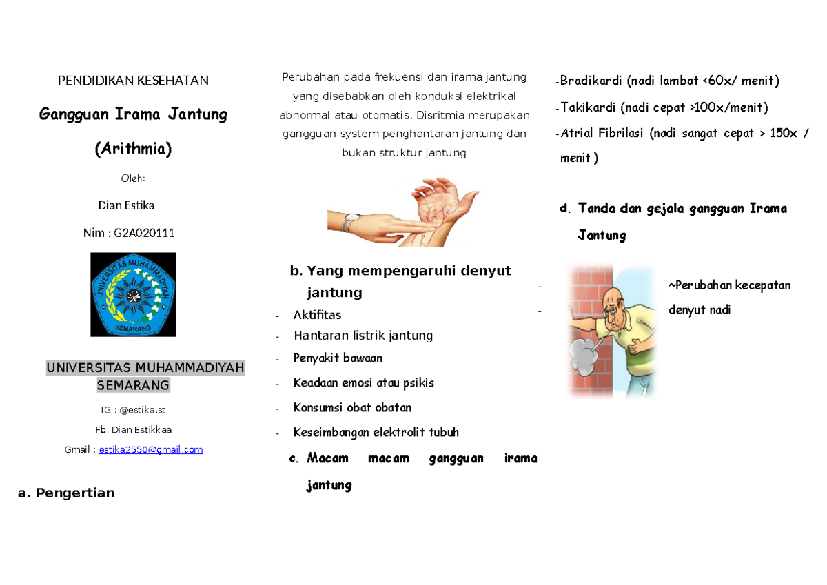 PENDIDIKAN KESEHATAN: Leaflet Aritmia dan Gangguan Irama Jantung - Studocu
