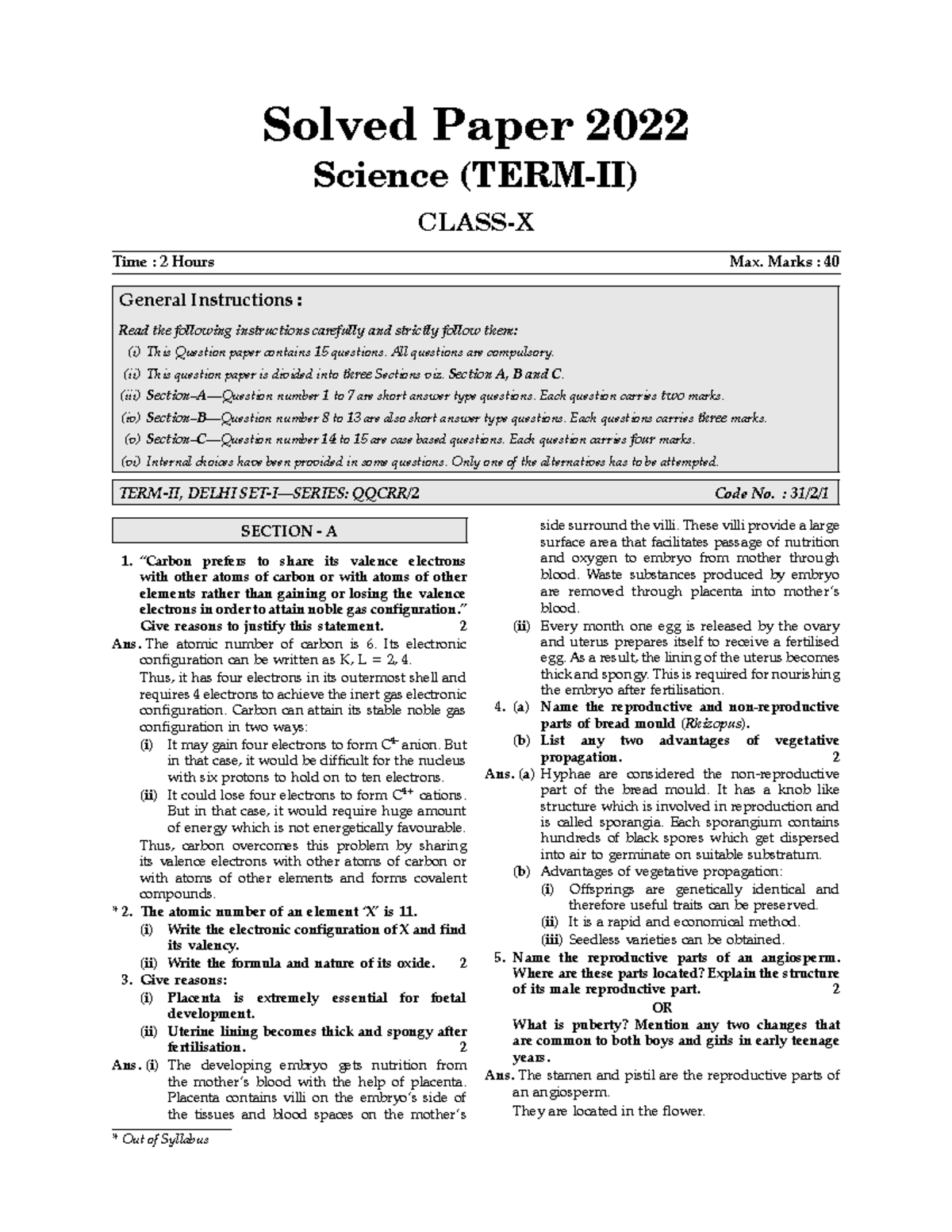 Solved Paper 2022 Science (Term II) - Comprehensive Guide - Studocu