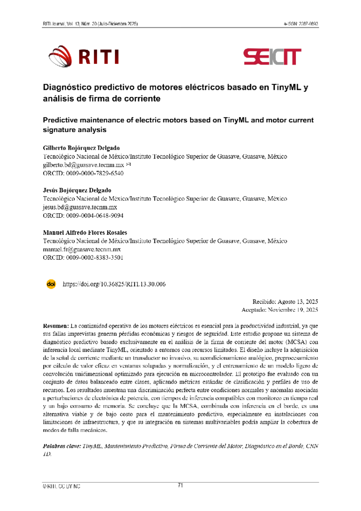 Diagnóstico Predictivo de Motores Eléctricos con TinyML y MCSA - Studocu