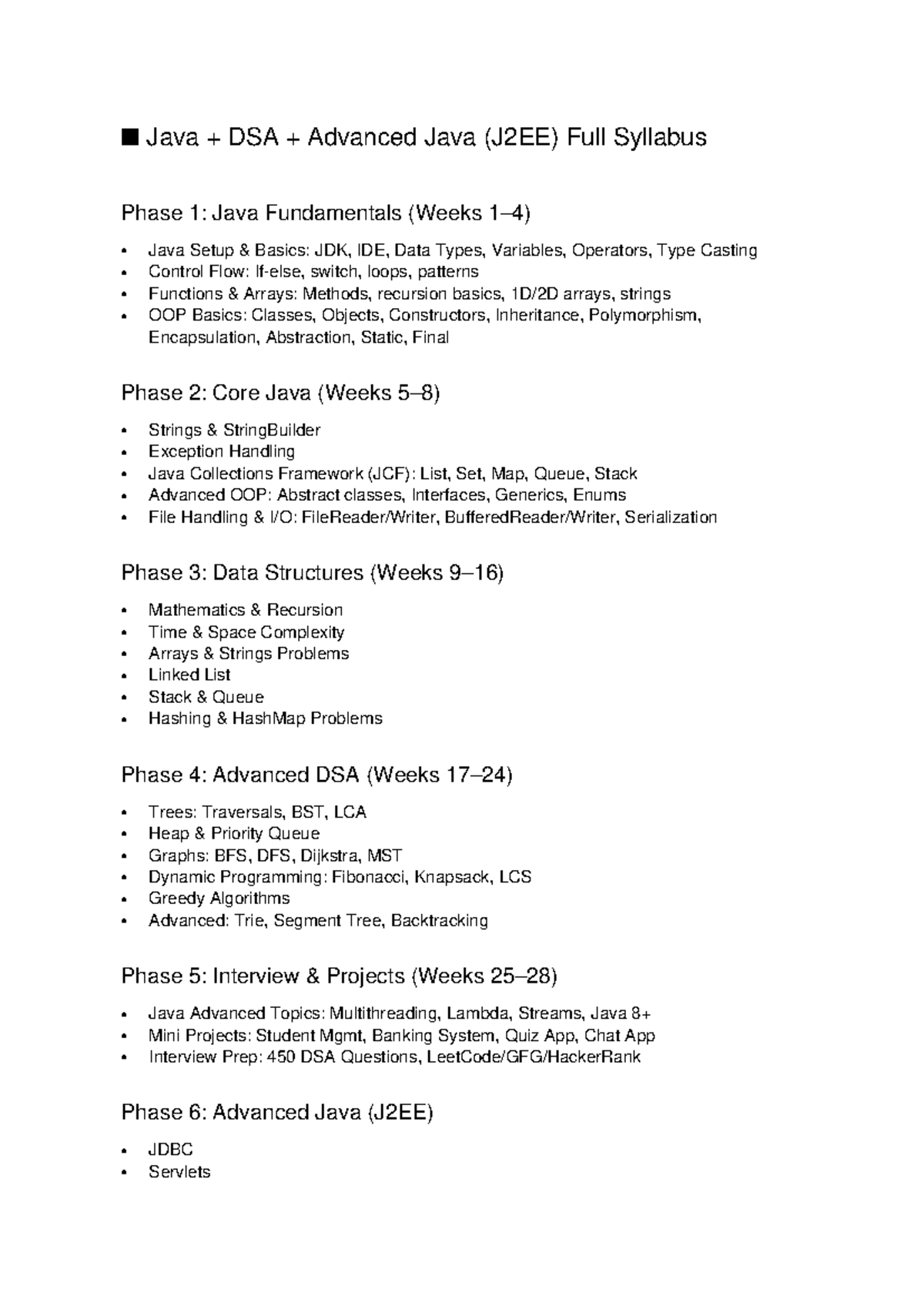 Java DSA & Advanced Java (J2EE) Full Syllabus Overview - Studocu