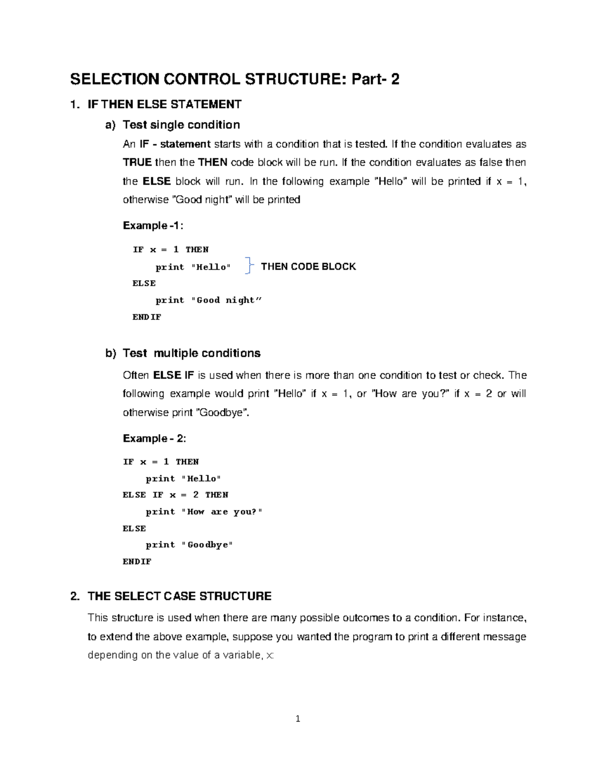 Selection Control Structure Part 2 Selection Control Structure Part 2 1 If Then Else