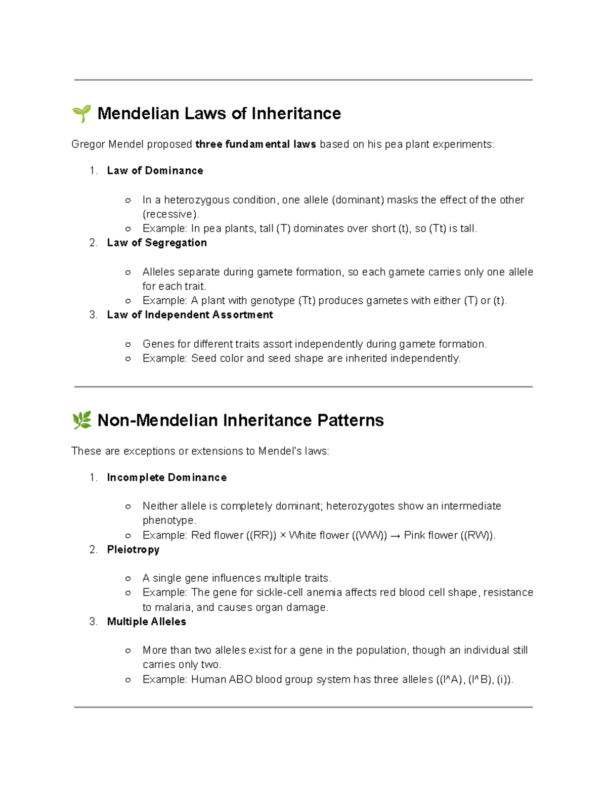 Mendelian Laws of Inheritance: Key Concepts and Examples - Studocu