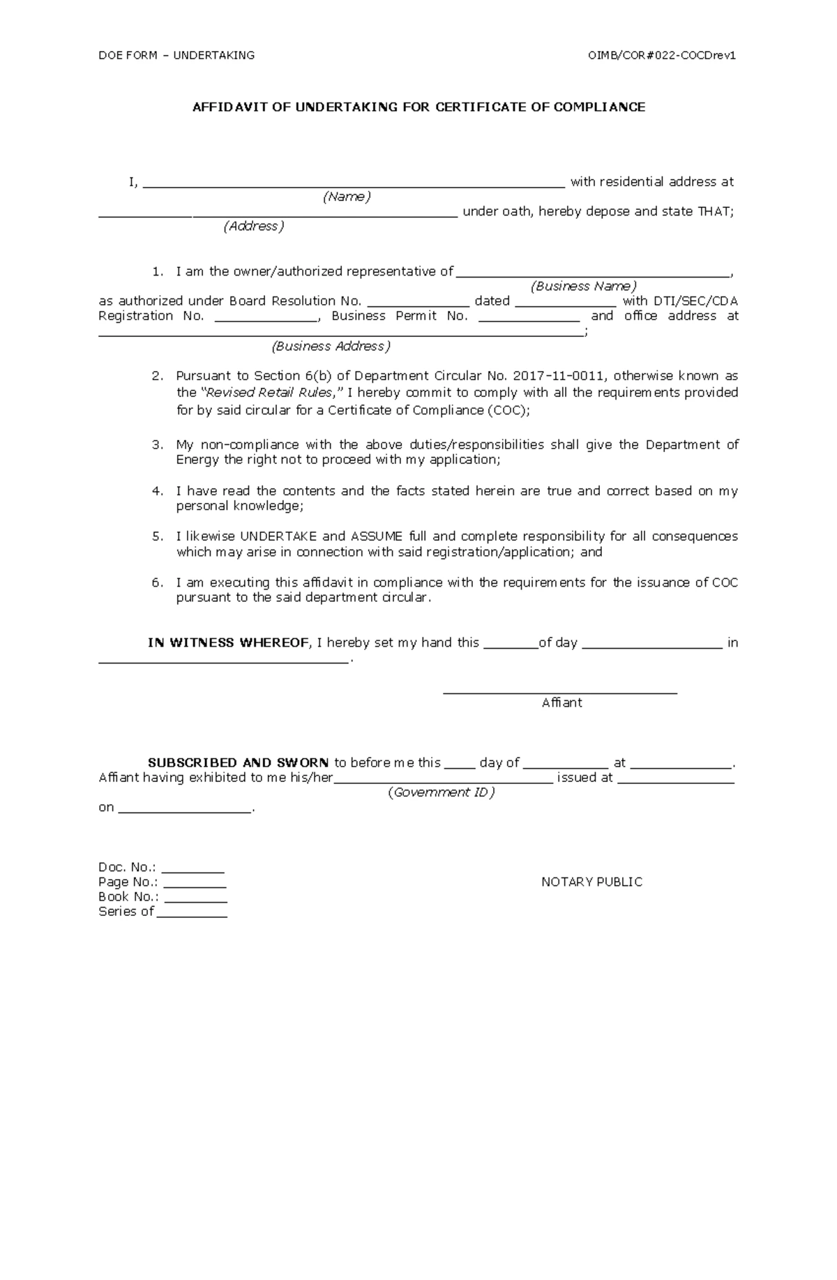 Checklist of Requirements for Securing Certificate of Compliance - OMB ...