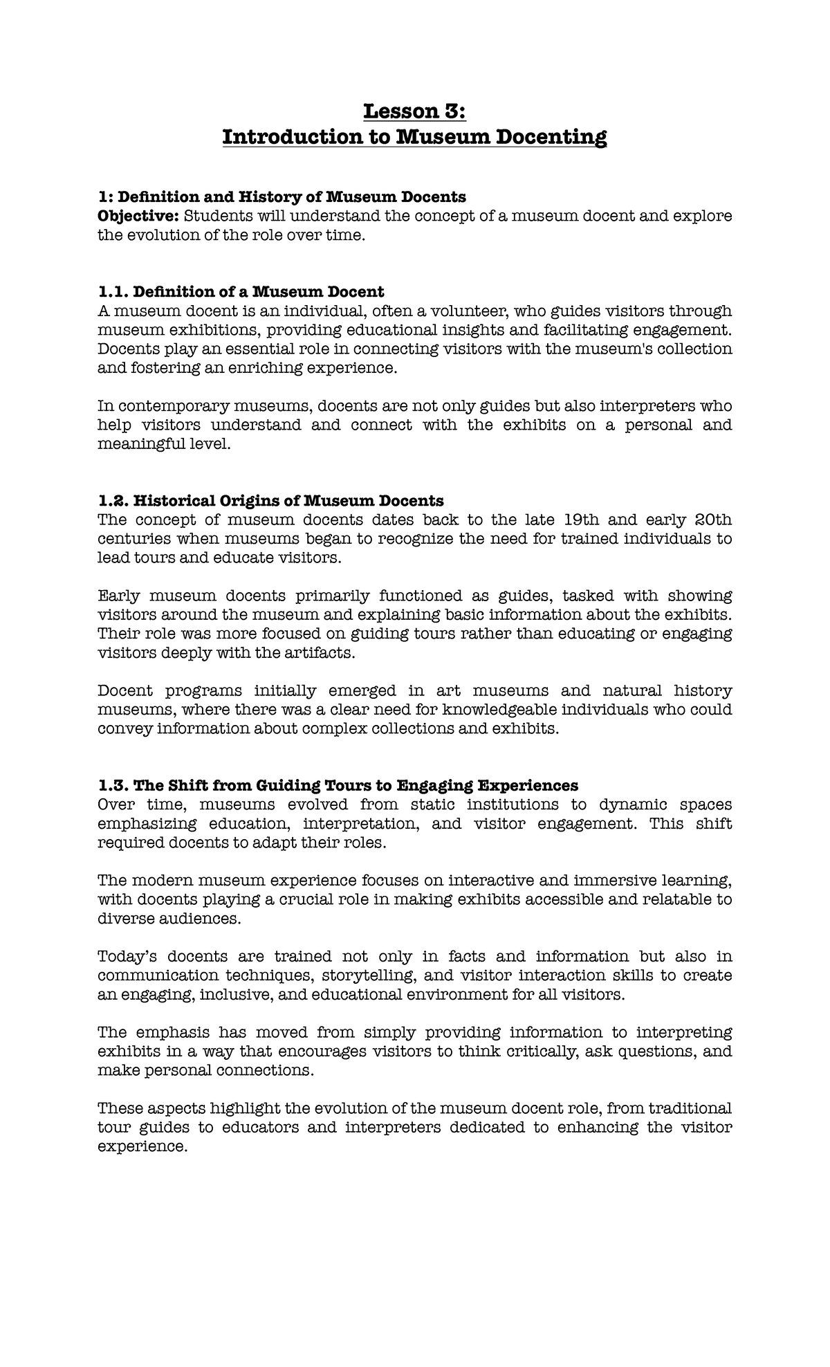 TM 116 - Lesson 3: Understanding the Role of Museum Docents - Studocu