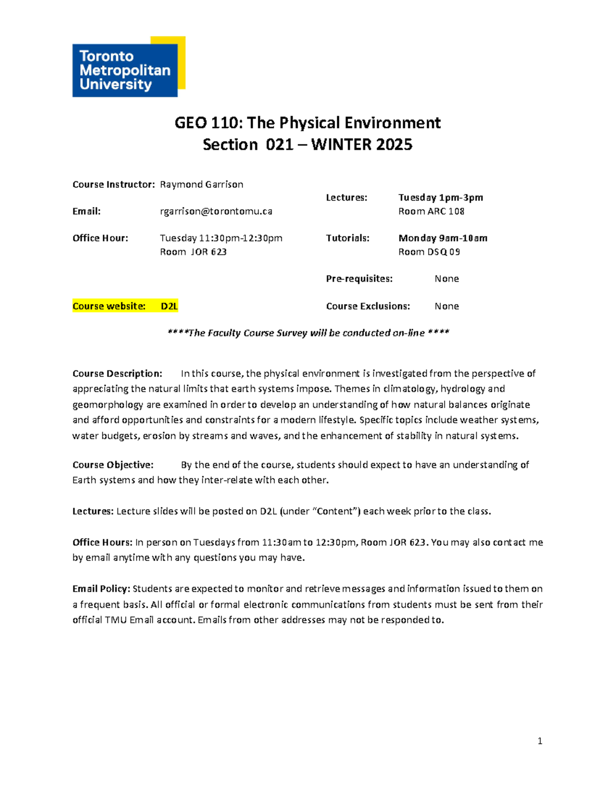 GEO 110 (21) - Course Outline for Winter 2025 and Class Details - Studocu