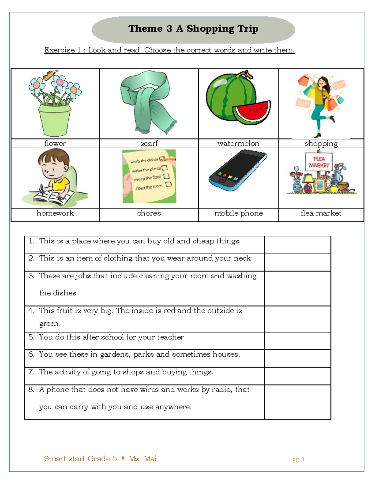 Theme 3 - Grade 5 Shopping Trip Exercises and Activities - Studocu