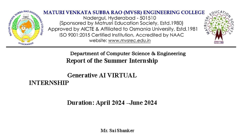 GAIGVI Summer Internship Report: Insights into Generative AI - Studocu