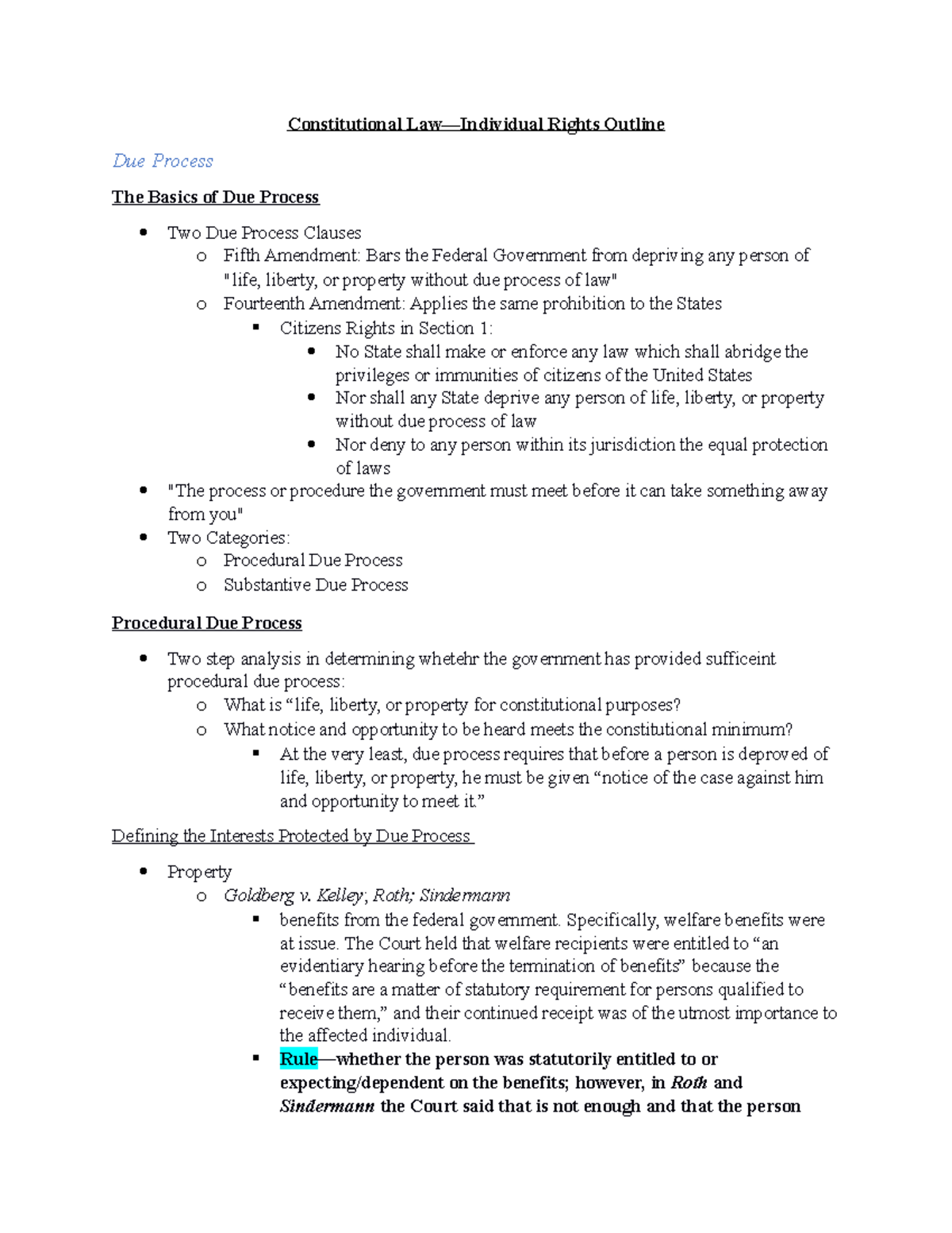Con Law (Constitutional Law) - Individual Rights Outline Summary - Studocu