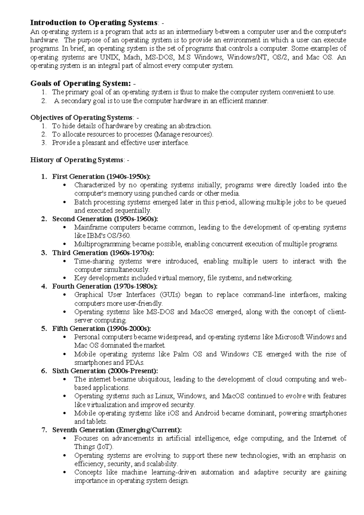 Unit-1 OS Overview: Notes on Operating Systems and Their Functions ...