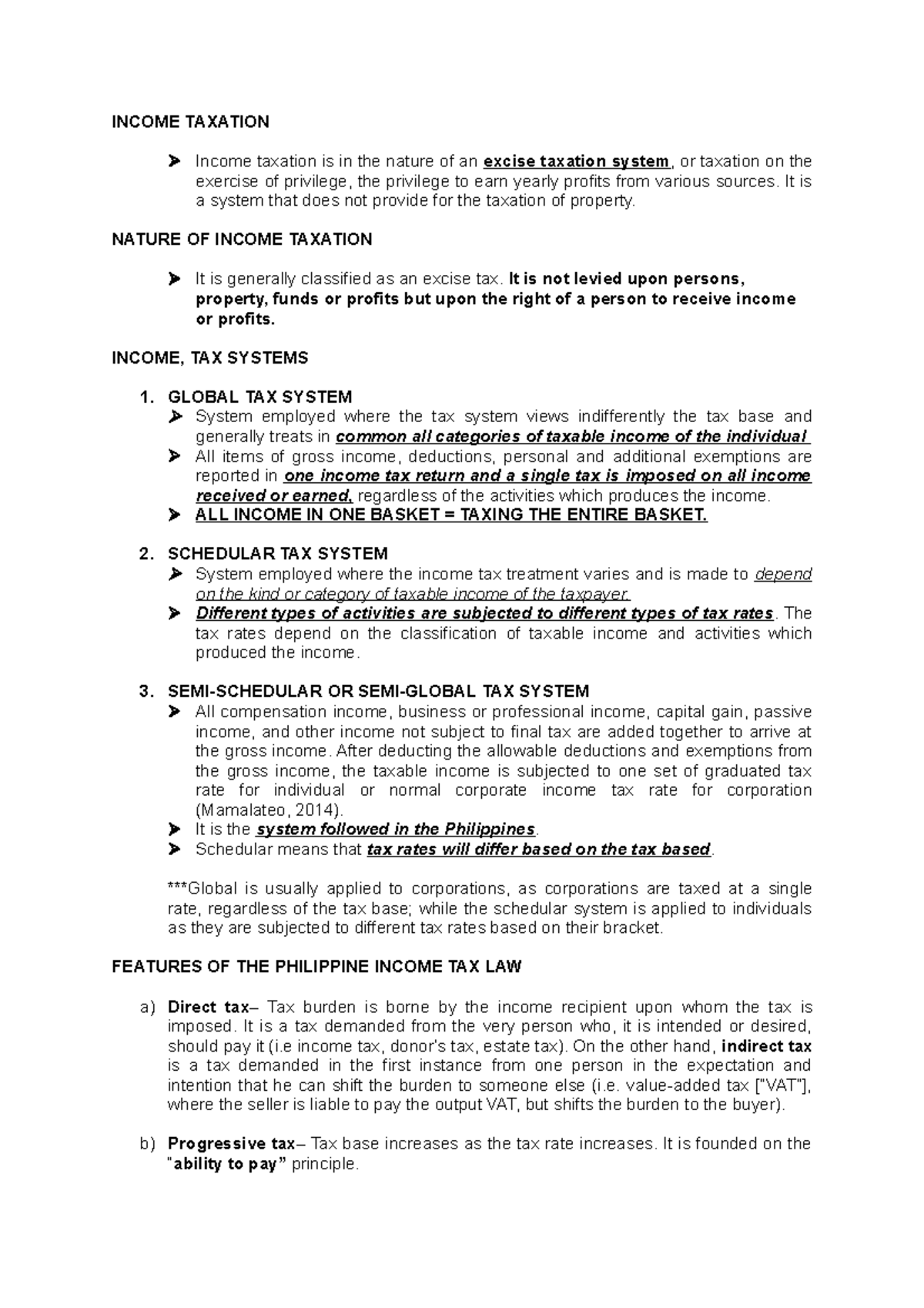 Income Taxation Overview - Lecture Notes 1, 3, 9 (Course Code) - Studocu