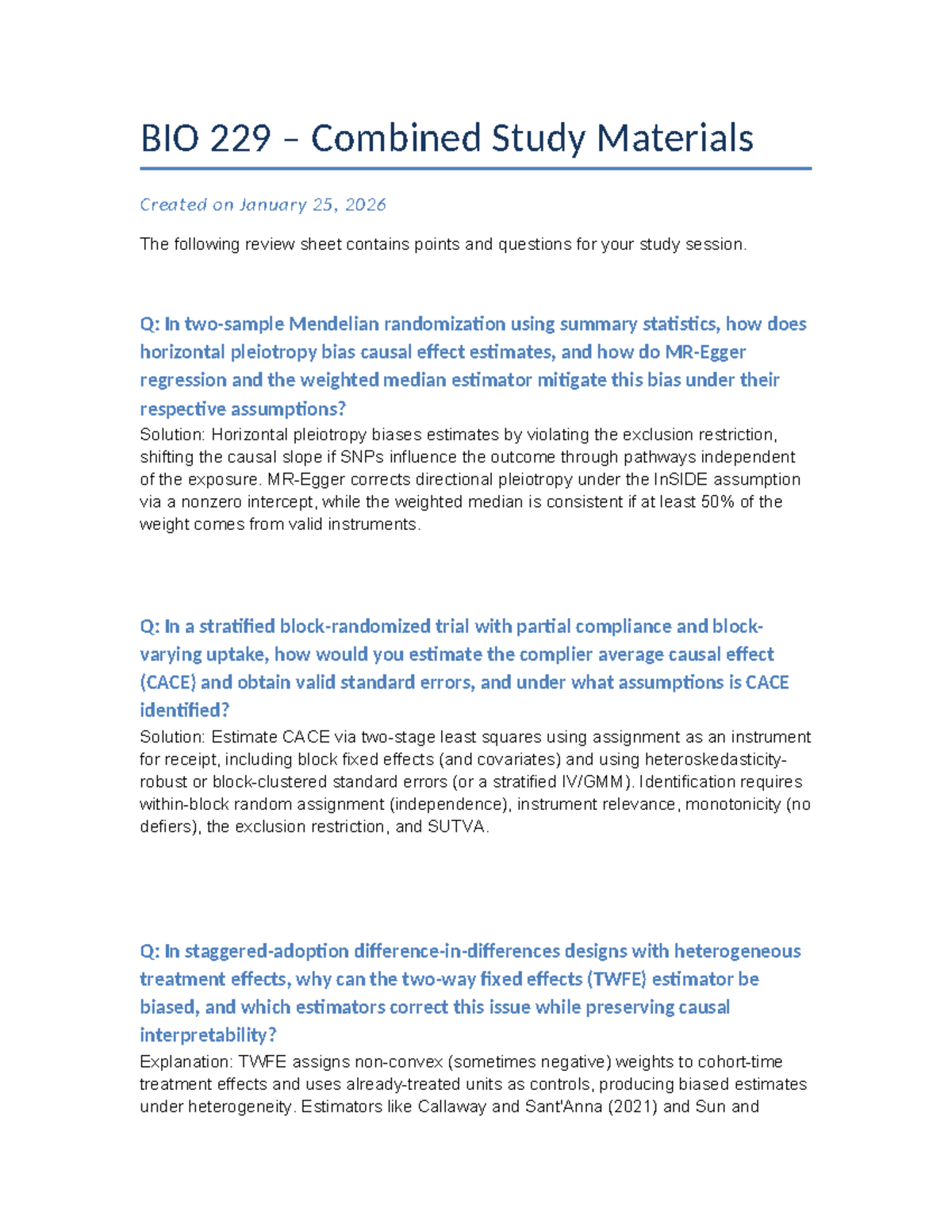BIO 229 Comprehensive Study Guide for Advanced Causal Inference - Studocu