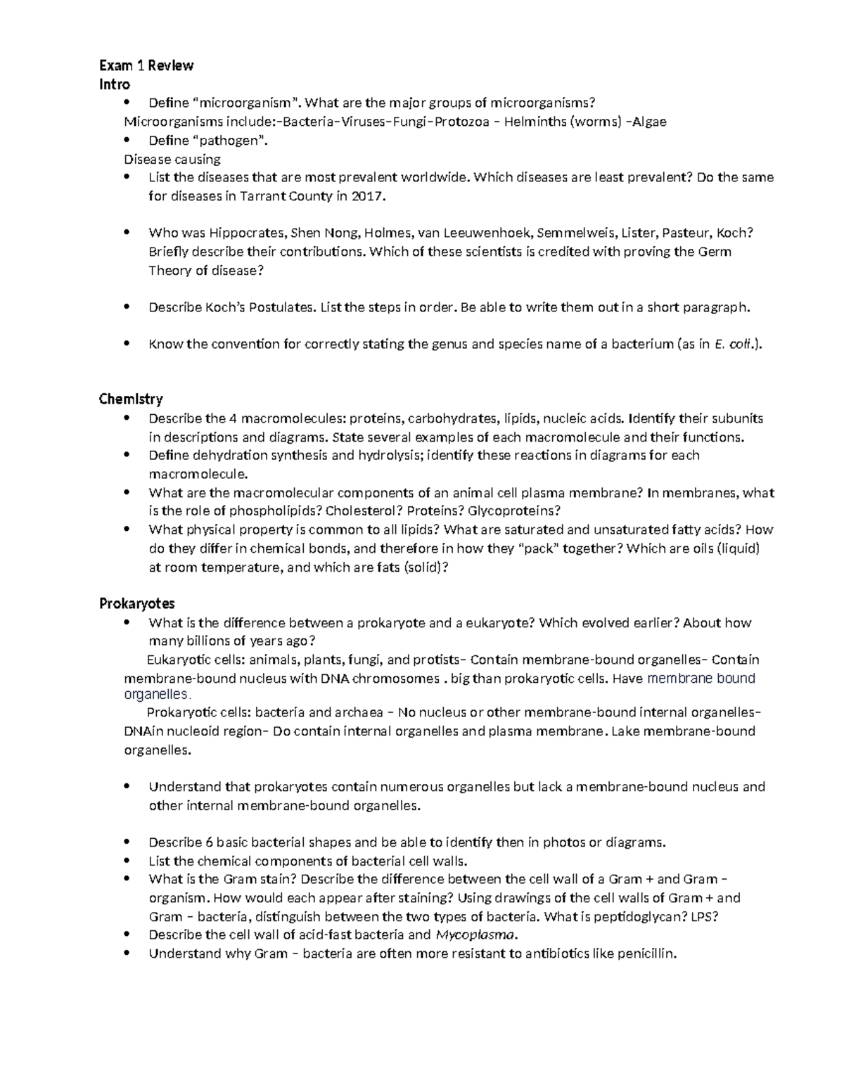 2022SP BIOL 101 Exam 1 Review: Microorganisms, Cells & Viruses - Studocu