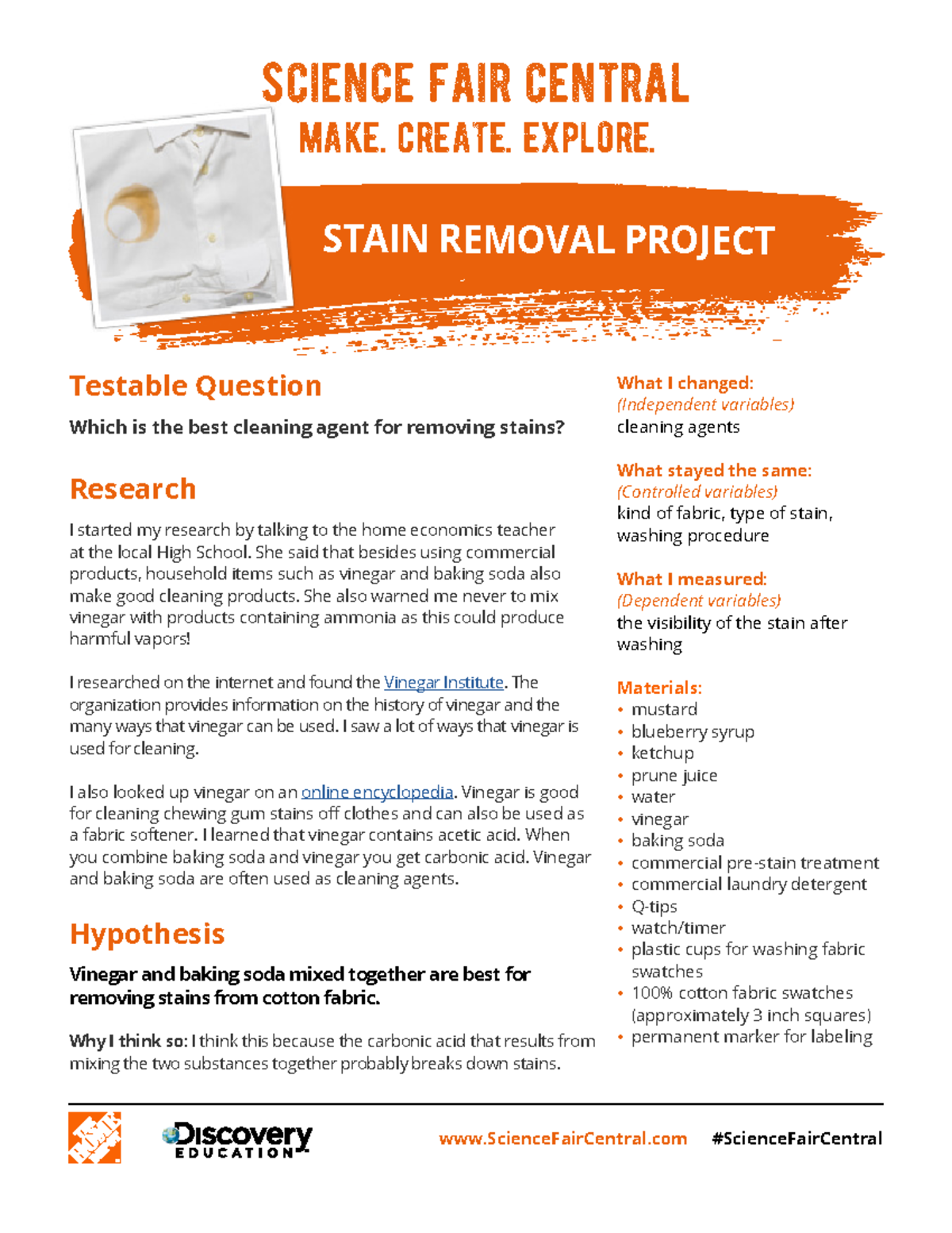 Sfcp2 - Stain Removal Science Project: Effectiveness of Cleaners - Studocu