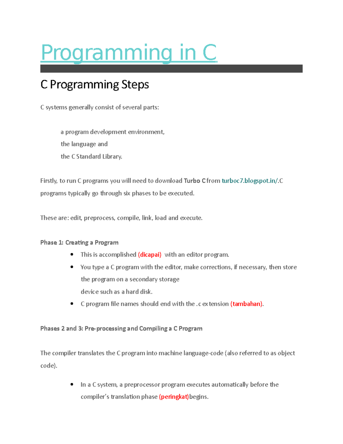 Programming in C - haha - Programming in C C Programming Steps C ...