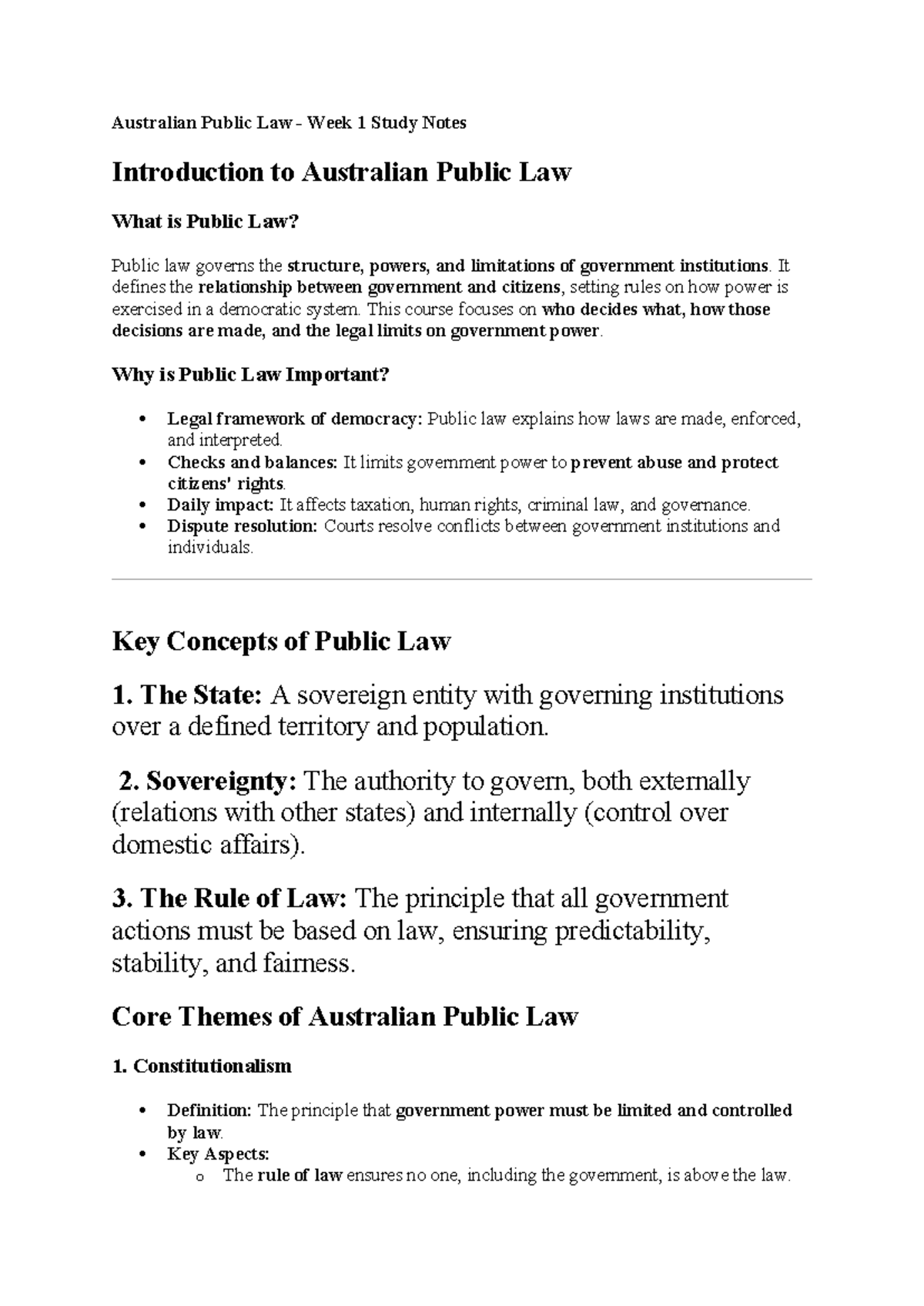 LAWS 1205 Week 1 Study Notes: Introduction to Australian Public Law ...