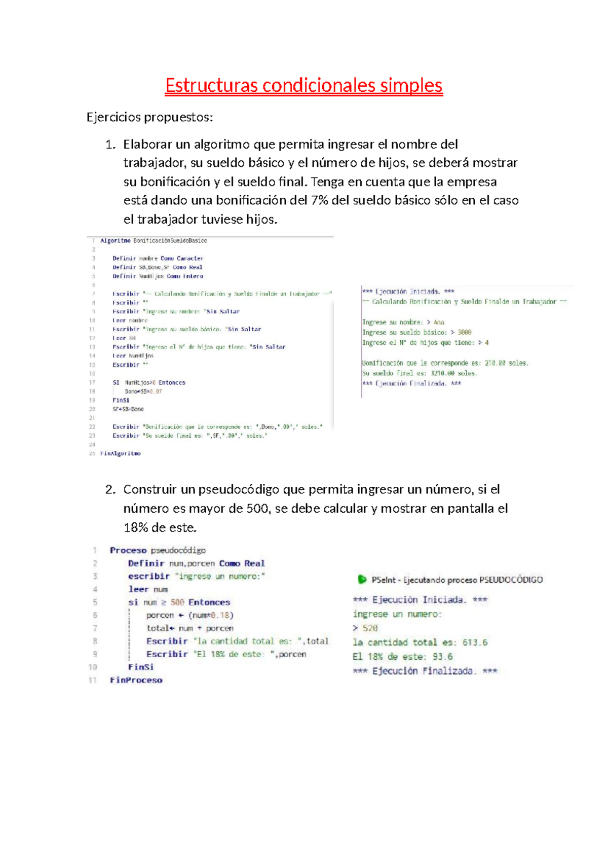 Estructuras condicionales simples - Estructuras condicionales simples ...