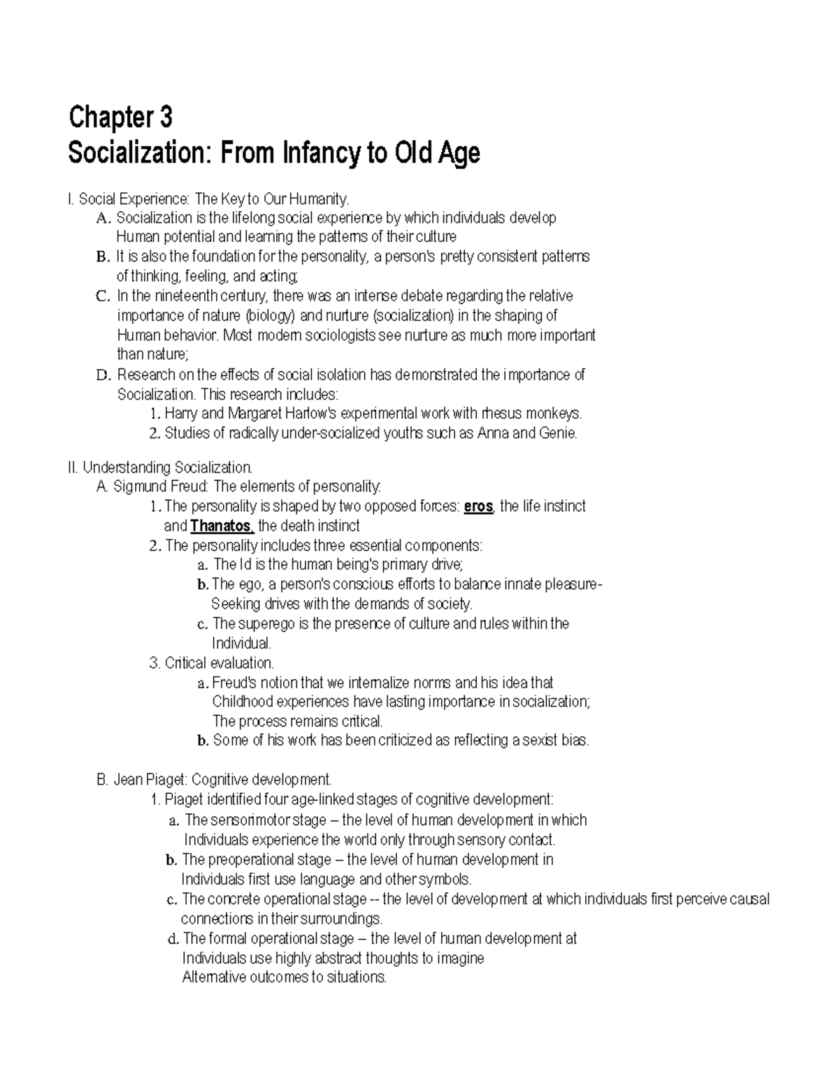 SSS 100 Chapter 3 Review - Chapter 3 Socialization: From Infancy to Old ...