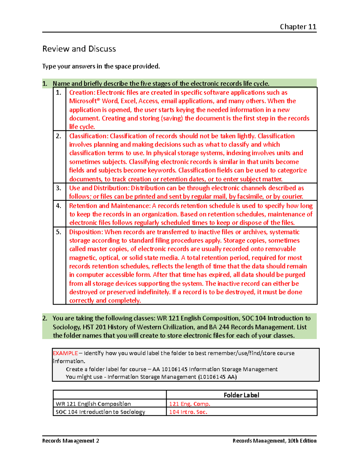Module 2 Chapter 11 Review and Discuss Questions - Chapter 11 Review and Discuss Type your ...