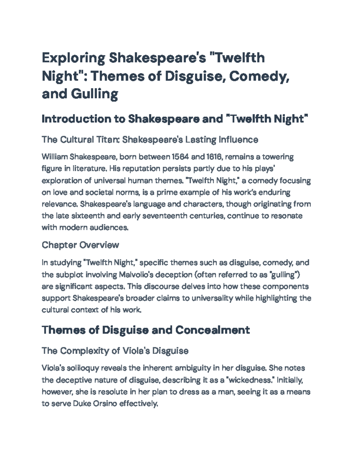 Exploring Themes of Disguise and Comedy in Shakespeare's "Twelfth Night ...