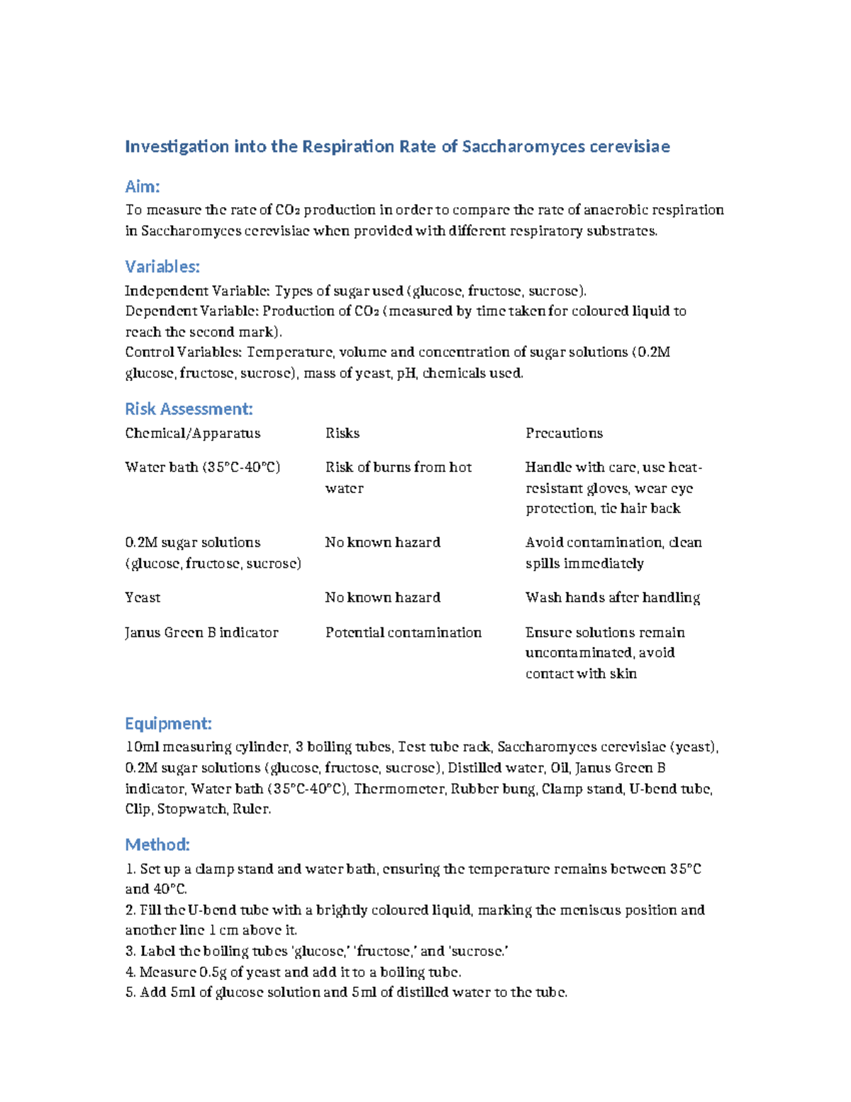 Yeast Respiration Investigation: CO₂ Production in S. cerevisiae - Studocu