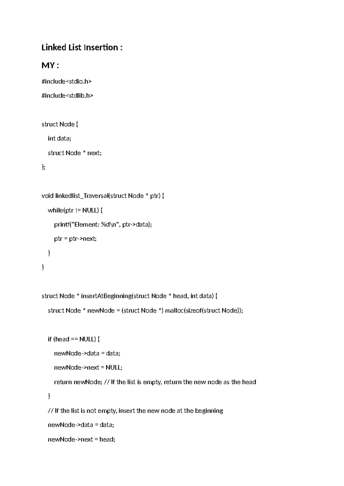 Linked List Operations: Insertion and Deletion Techniques - Studocu