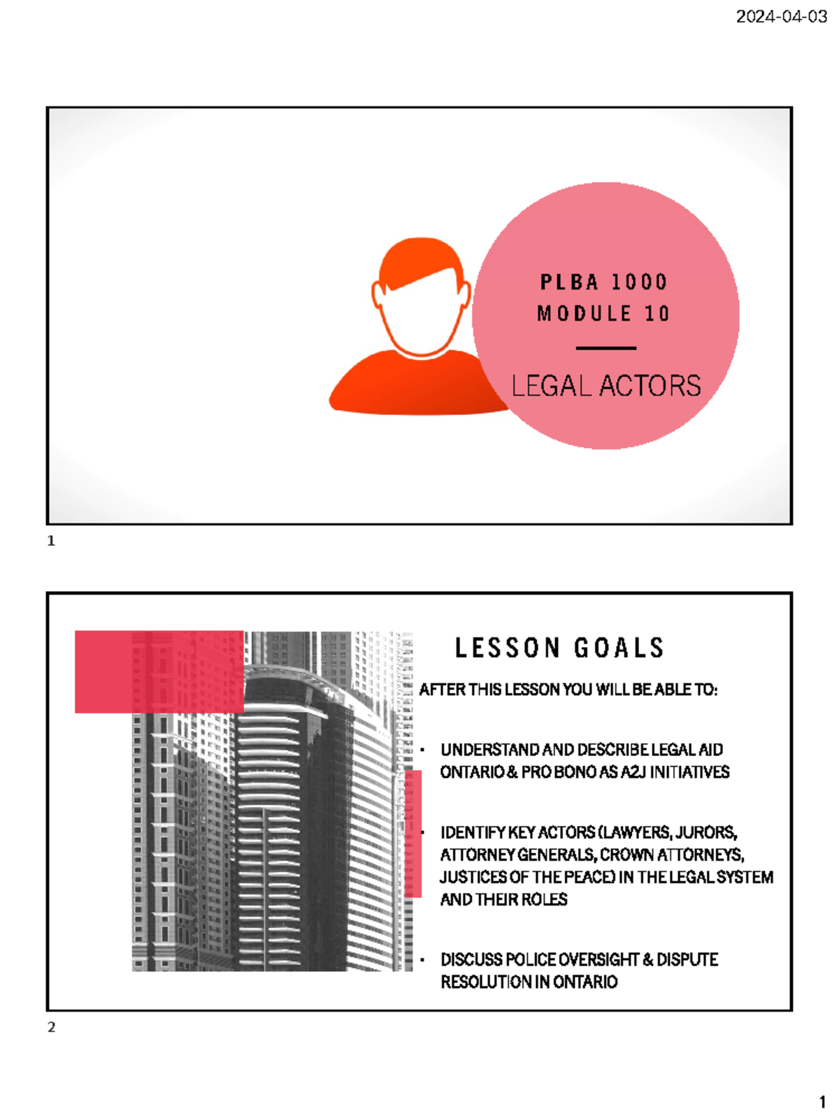 Module 10 - PLBA 1000 - Legal Actors & Pro Bono in Ontario - Studocu