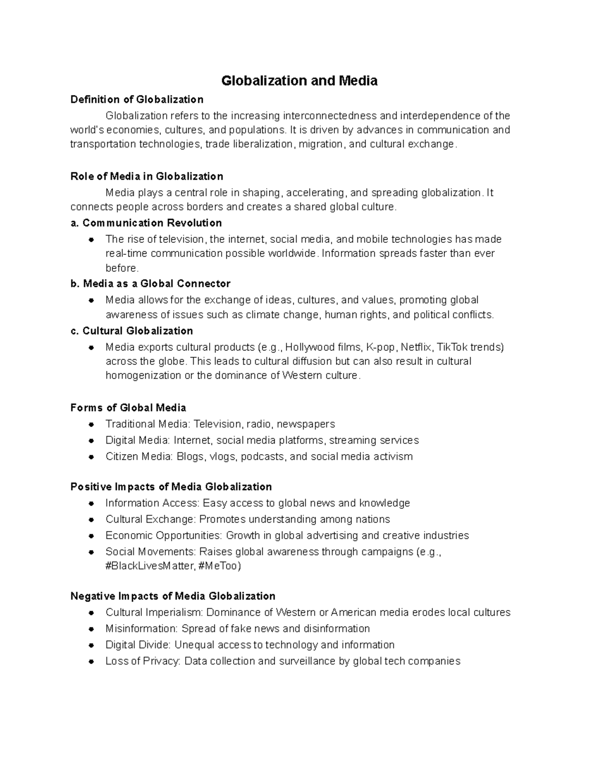 Globalization and Media: Understanding Its Impact and Role - Studocu