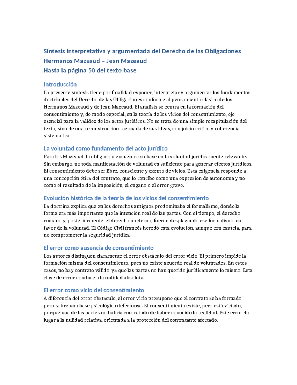 Síntesis Interpretativa del Derecho de las Obligaciones - Mazeaud - Studocu