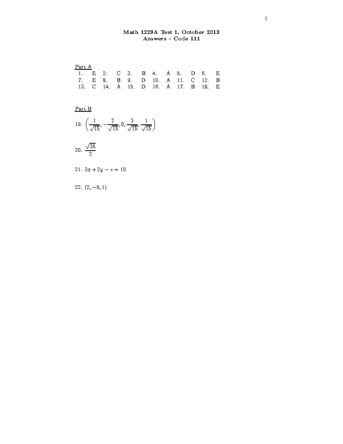 Test 1 - Solutions - Practice test for test 1 - MATH1229 - 1 Math 1229A ...