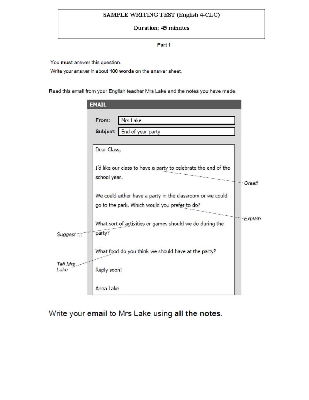 English 4-CLC Writing Test Sample for Periodic Assessment 2 - Studocu