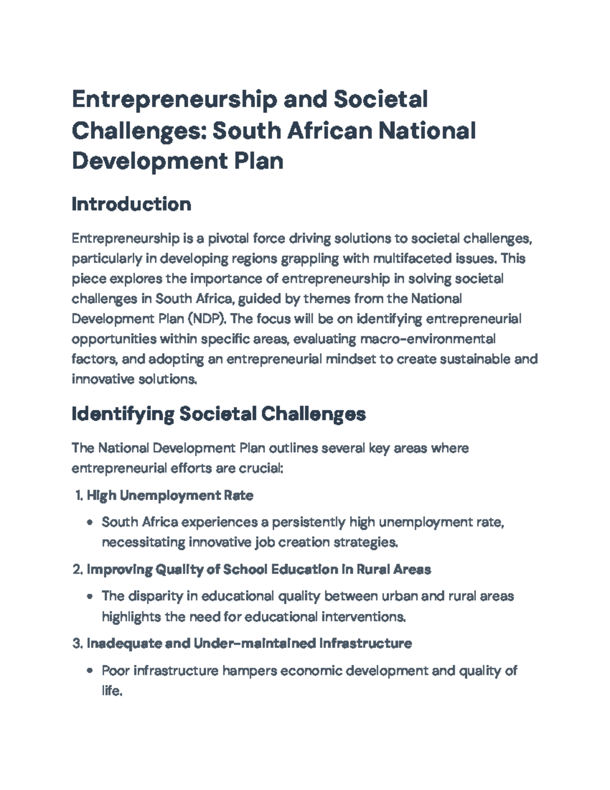 Entrepreneurship and Societal Challenges: Insights from SA's NDP ...