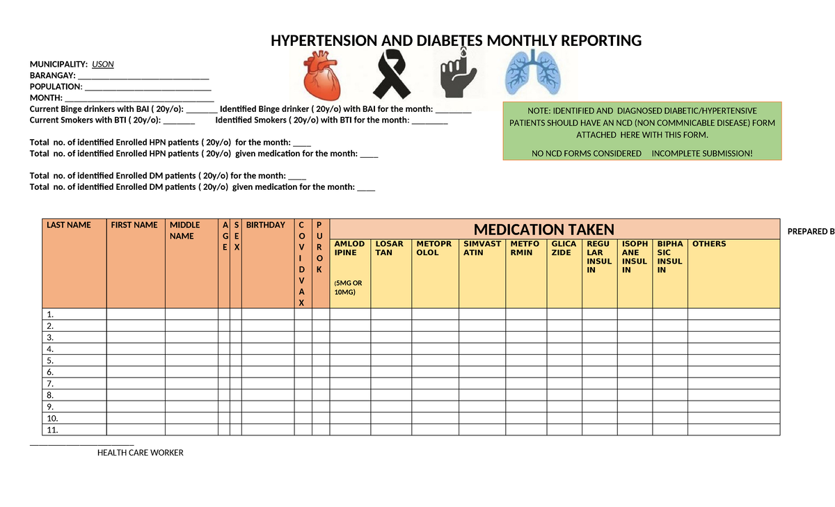 HPN-DM-MONTHLY REPORT - USON MUNICIPALITY HEALTH FORM - Studocu