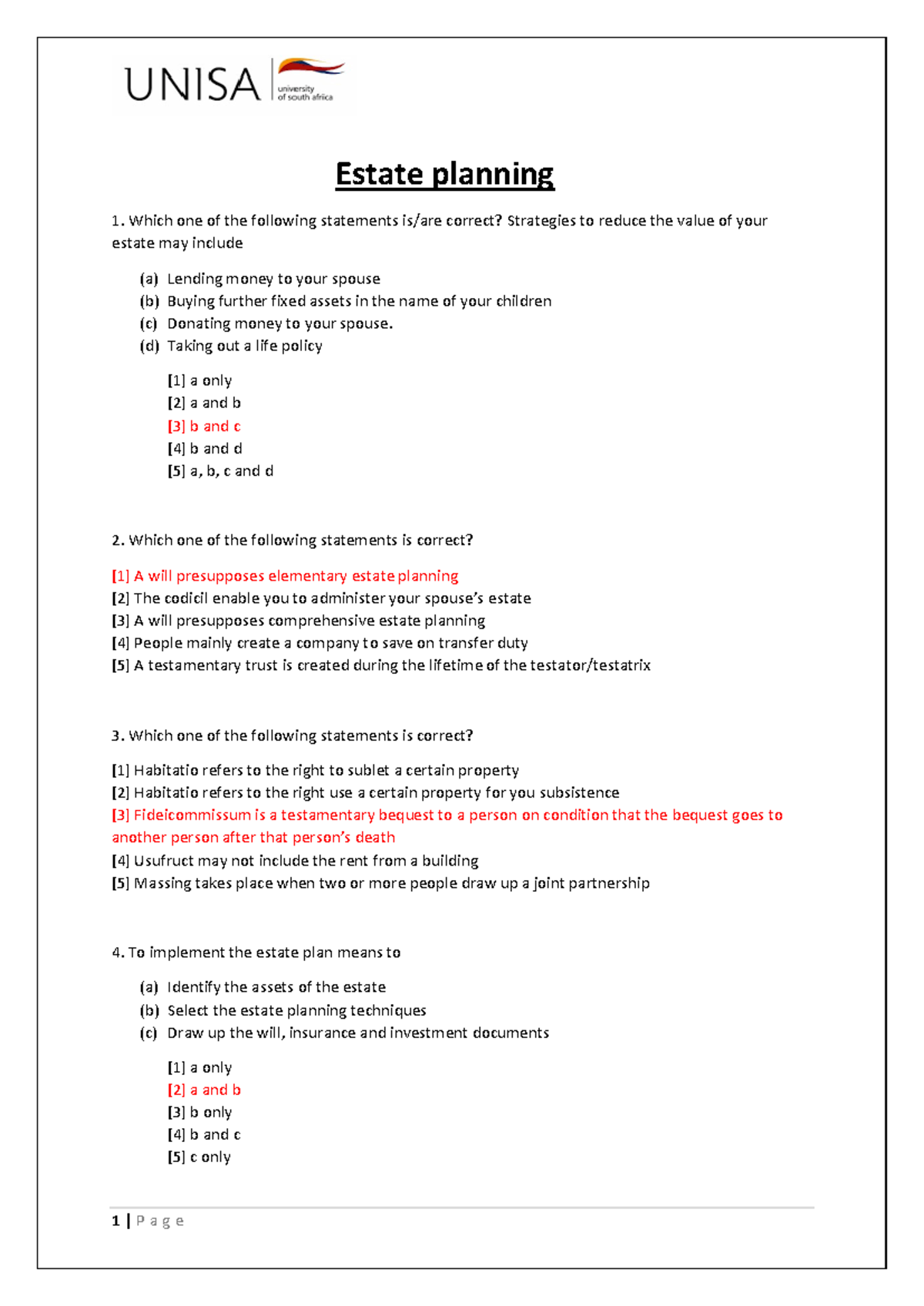 Estate Planning MCQs Feedback Activity 13 - Comprehensive Overview - Studocu