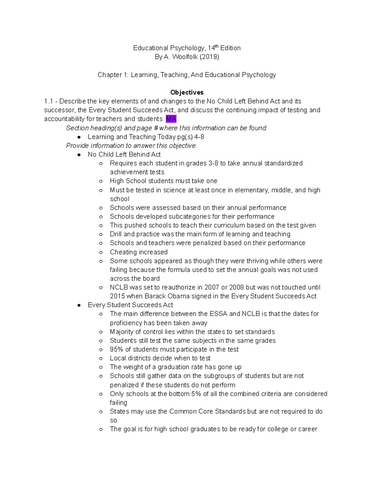 Educational Psychology: Chapter 1 - Learning & Teaching Insights (14th ...