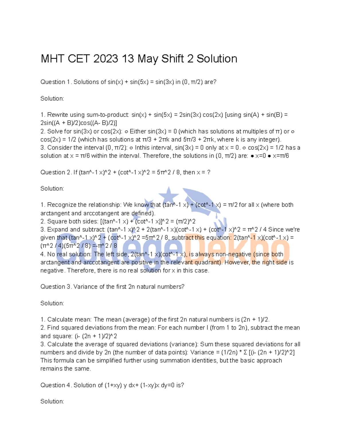 Mht cet question paper 2023 pdf - MHT CET 2023 13 May Shift 2 Solution ...
