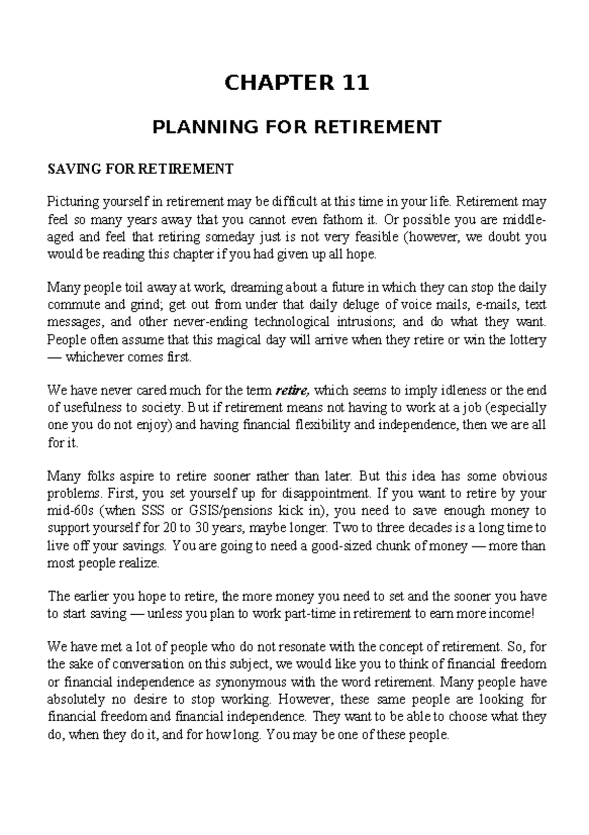 Personal Finance (PF 101) Chapter 11: Retirement Planning Insights ...