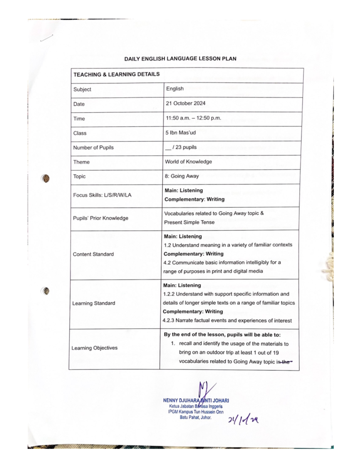 LESSON PLAN: ESL ENGLISH CLASS ON "GOING AWAY" TOPIC (PRIMARY) - Studocu