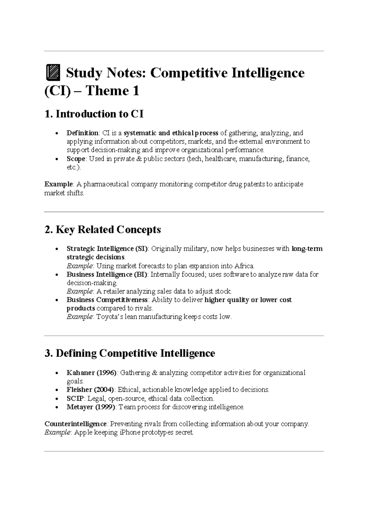 INL 380 Study Notes: Competitive Intelligence Overview and Concepts ...