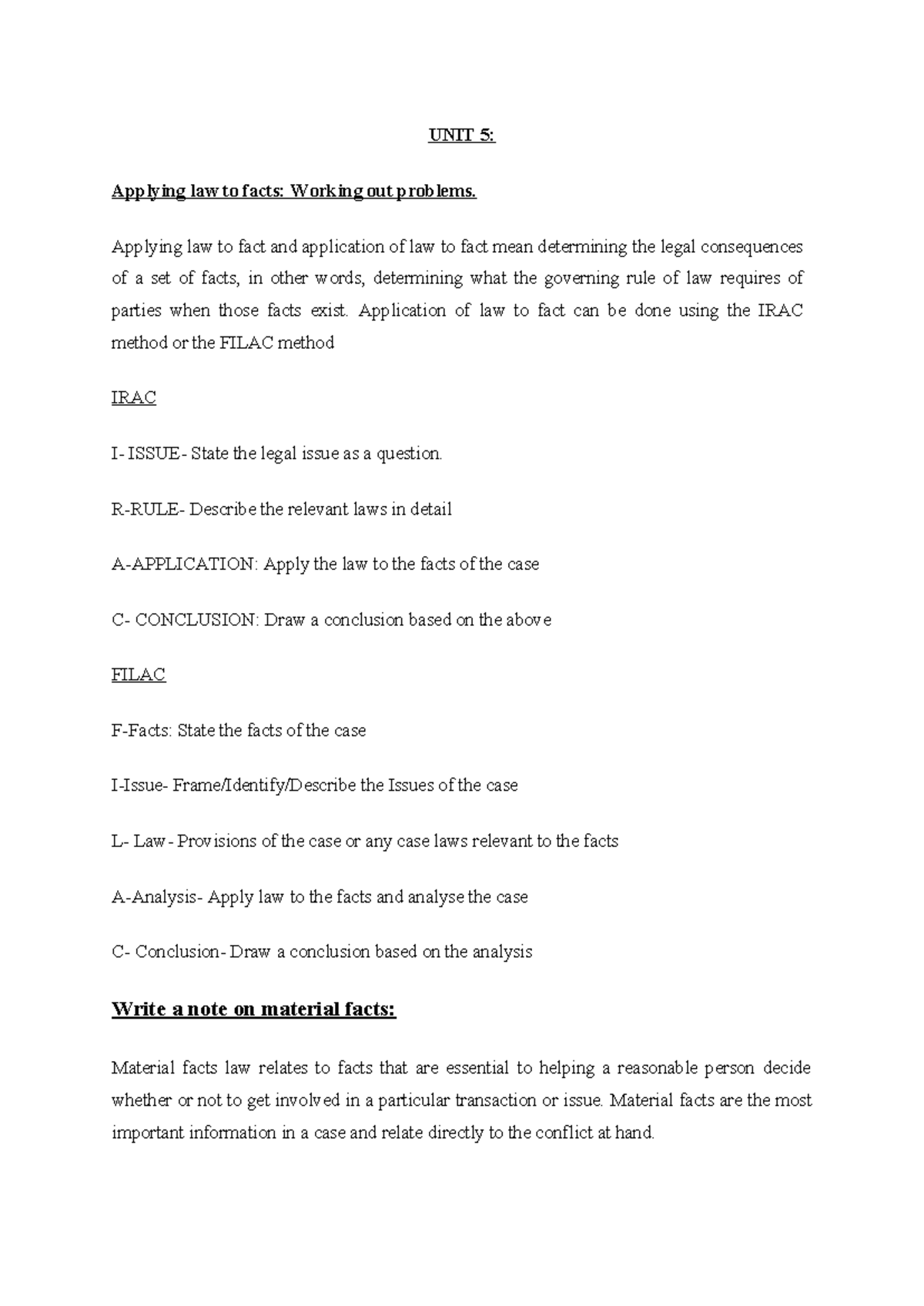 Unit 5: Legal Methods - Applying Law to Facts and Research Techniques ...