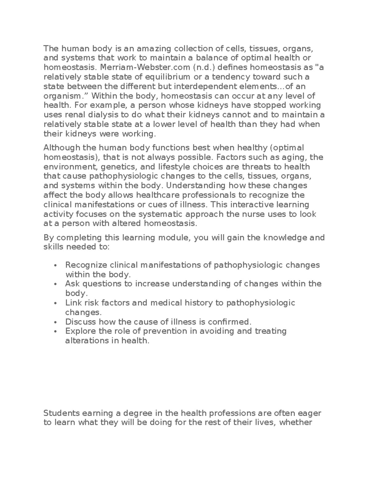 Edapt 101: Understanding Homeostasis and Pathophysiologic Changes - Studocu