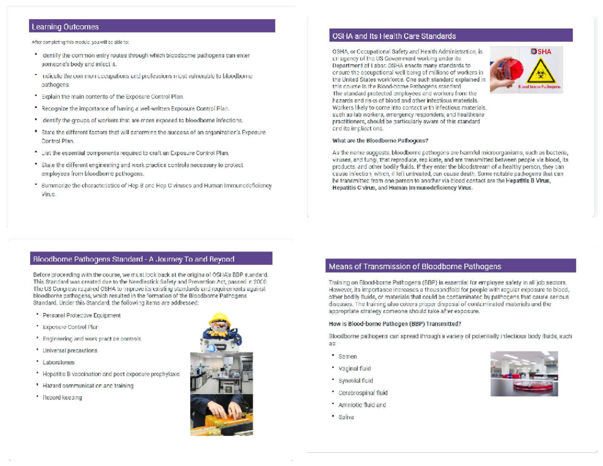 OSHA Bloodborne Pathogens Standards: Learning Outcomes and ECP Guide ...