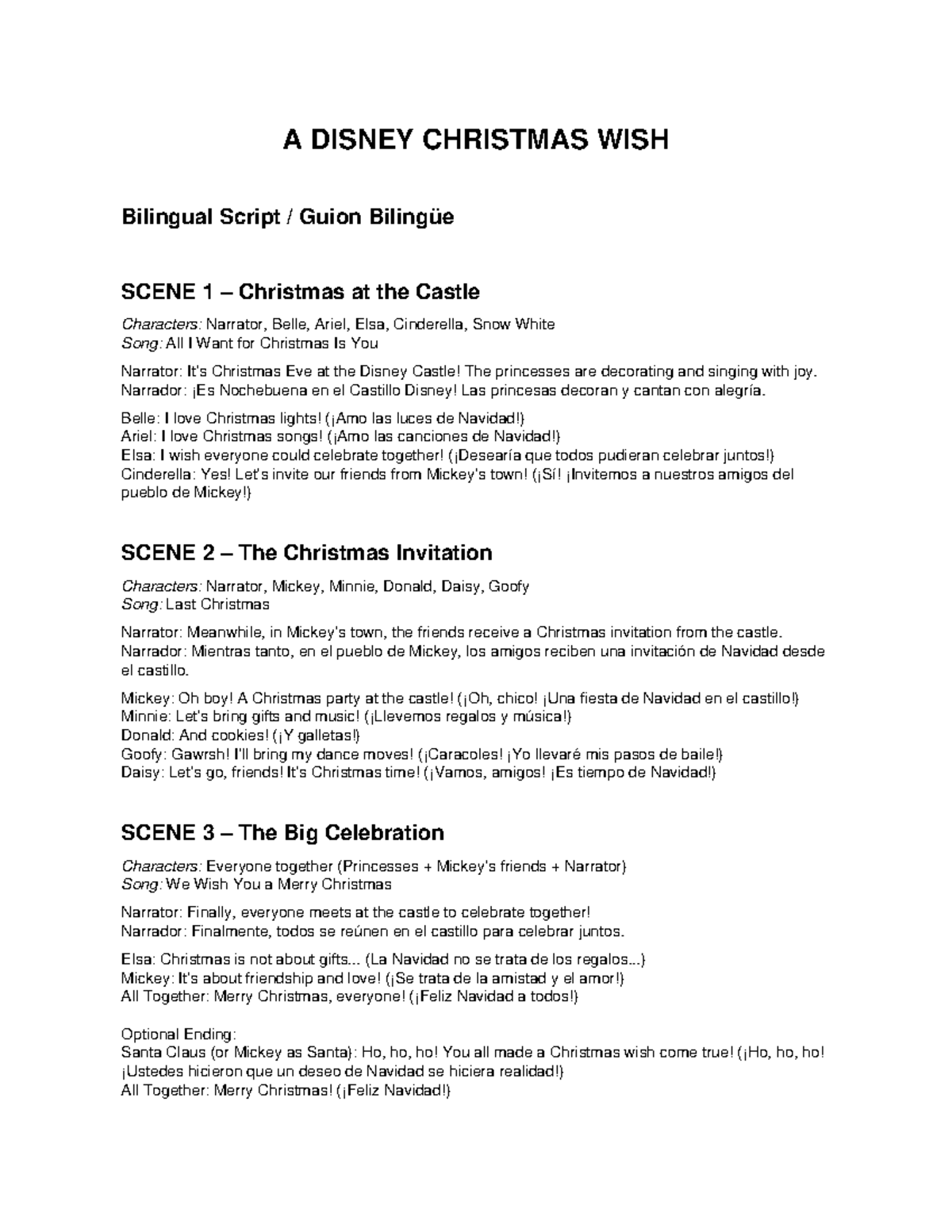 A DISNEY CHRISTMAS WISH Bilingual Script SCENES & CHARACTERS - Studocu