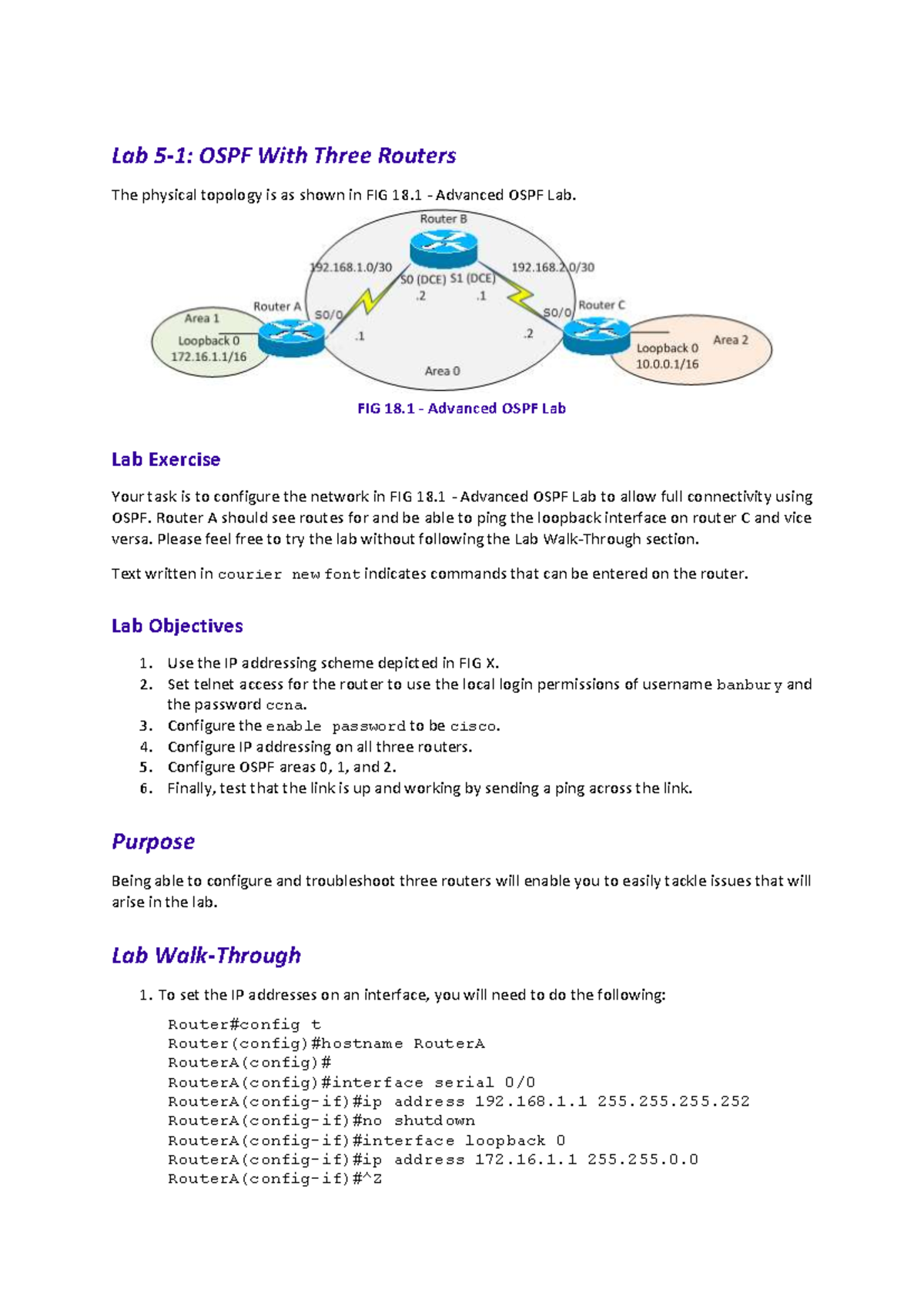 Lab 5 - OSPF Configuration with Access List for Three Routers - Studocu